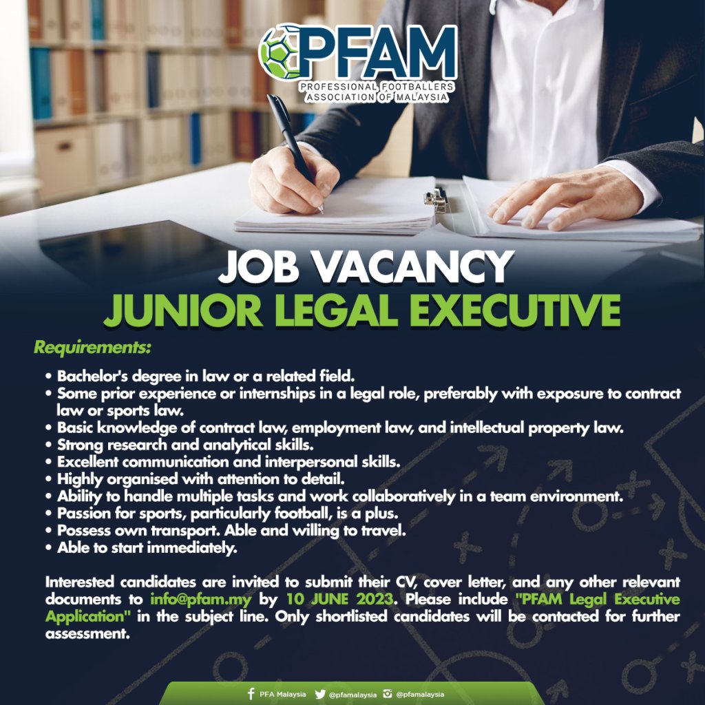 JOB VACANCY | JUNIOR LEGAL EXECUTIVE - PFAM